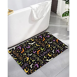 Halloween Bath Mat for Tub,Non Slip Bathroom Floor Runner Rug Quick Dry & Absorbent Diatomaceous Earth Shower Sink Kitchen Living Room Washable Doormat,Spooky Horror Watercolor Bat Purple 16"x24"