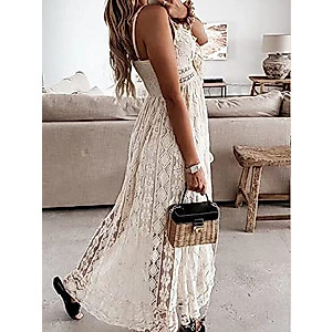 CUPSHE Womens Sleeveless V-Neck Tassel Ruching Dress Lace Up Smocking Ruffle Maxi Dress, X-Large, Beige