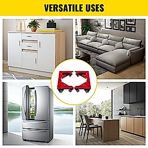 BestEquip Safe Dolly 3 Wheel (1 Locking & 2 Swivel), Corner Mover 1380 Lbs Load Capacity, Cabinet Movers Set of 4 with Fixed Rope, for Lifting and Moving Furniture, Pool Table, Low Profile Safe,Red