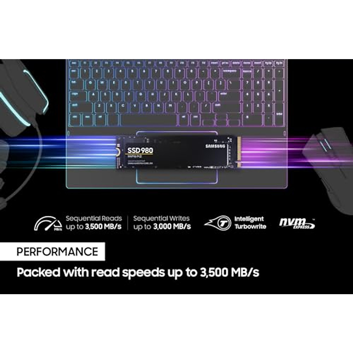 SAMSUNG 980 SSD 500GB PCle 3.0x4, NVMe M.2 2280, Internal Solid State Drive, Storage for PC, Laptops, Gaming and More, HMB Technology, Intelligent Turbowrite, Speeds up-to 3,500MB/s, MZ-V8V500B/AM