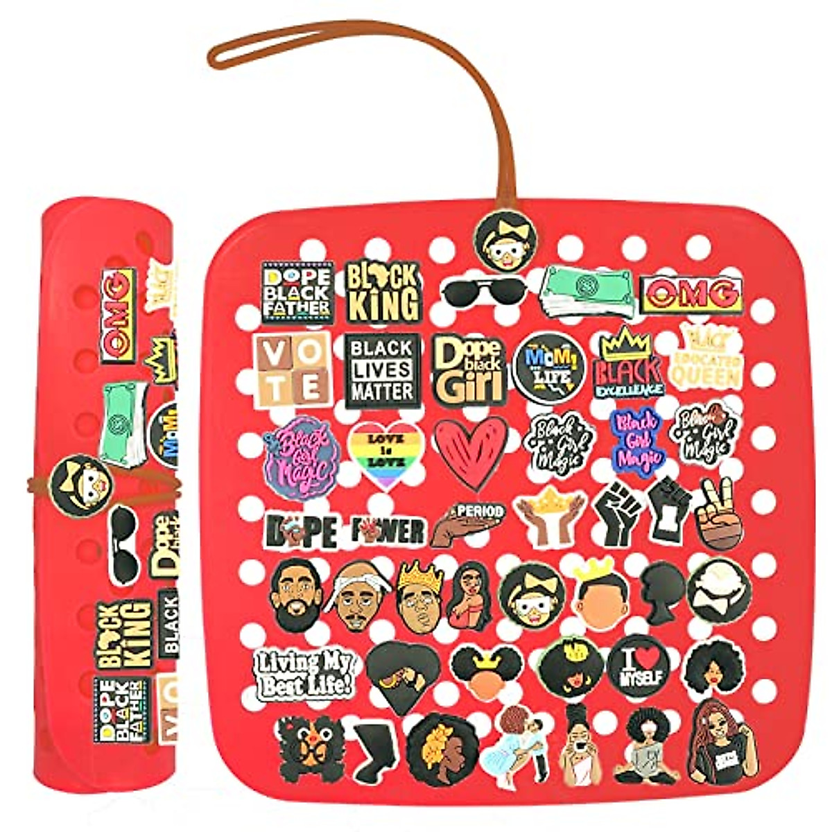 SHENGCHUANG croc charm organizer & storage Shoe Charms display Hanger Portable Hanging Charms Silicone Roll Bag Red(Croc Charms not Included)