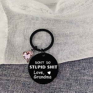 Funny Birthday Gifts for Grandson Granddaughter from Grandma Don't Do Stupid Keychain Funny Sarcasm Gift for Women Men Friend Teenager Boy Girl Humor Gag Gifts Grandma to Kid Stocking Stuffer