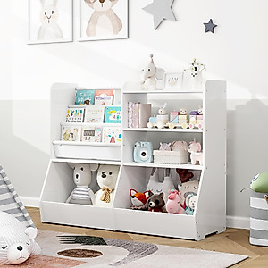 MallBest Kids Bookshelf Toy Storage Organizer Cabinet for Children Book Display 4 Tier Kids Bookshelf 3 Layer Sling Toddler Bookcase Playroom Nursery Classroom Kid Room（White）
