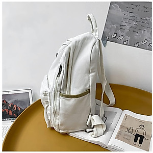 CHERSE Aesthetic Kawaii Backpack to school large capacity Lovely Aesthetic Student canvas Bookbags with accessories (White)