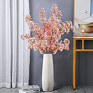 Houele Cherry Blossom Branches, 39 Inch Long Stem Artificial Flowers Cherry Blossom Tree Silk Fake Flowers for Vase Room Office Bedroom DIY Decor, Wedding, Indoor and Outdoor (3 Pcs Pink)