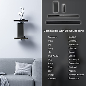 Universal Soundbar Wall Mount for Samsung, Bose, Polk Audio, Sonos Arc, JBL, Sony, Vizio, LG, TCL, Roku, Onn, Philips, Yamaha Soundbar Wall Mount Bracket Floating Shelves, with Hardware Kit