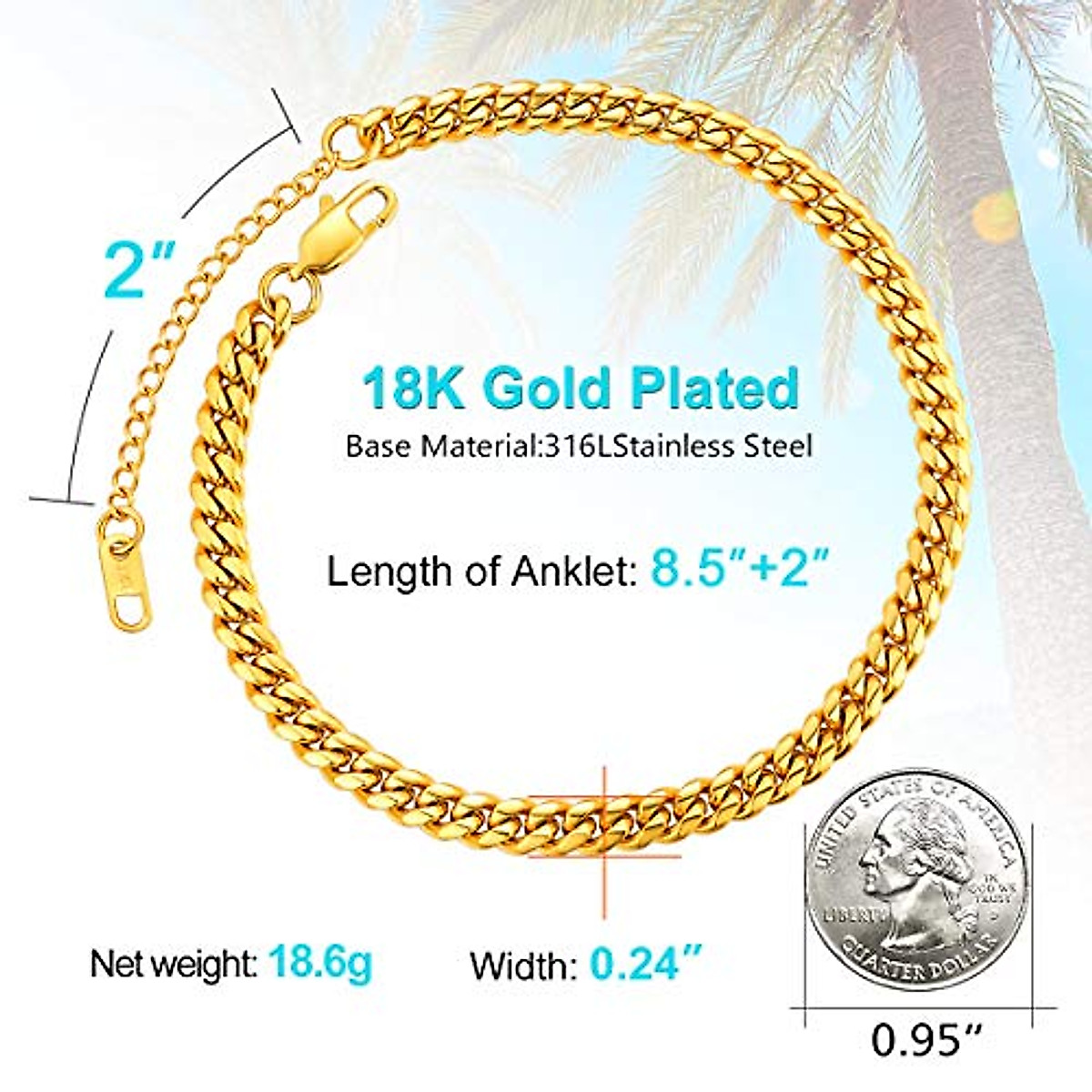 Cuban Link Anklets For Women Stainless Chain Anklet Men Summer Feet Jewelry Foot Bracelet Gold Anklet