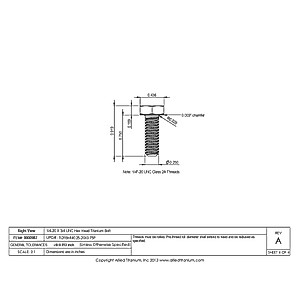 Allied Titanium 0000987, (Pack of 20) 1/4-20 X 3/4 UNC Titanium Hex Head Bolt, Grade 2 (CP)