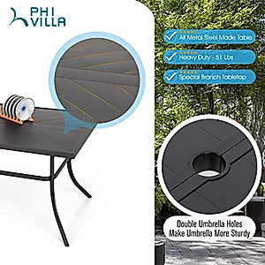 PHI VILLA Outdoor Patio Dining Table and Chairs Set, Heavy Duty 7 Piece Patio Dining Set for 6-6 Extra Large Patio Swivel Chairs, 1 Rectangular 65"x 35"x29" Patio Metal Umbrella Table