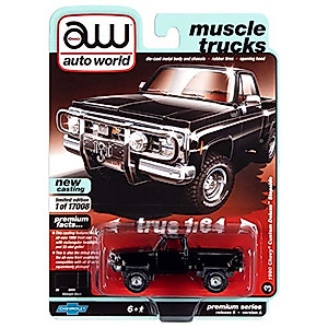Auto World 1980 Chevrolet Custom Deluxe 10 Step Side Truck Gloss Black & Front Push Bar 1:64 Scale Die-Cast Model Car
