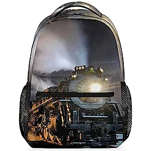 Grey Vintage Train Backpack for Girls Boys Kids 16inch Laptop Backpacks Lightweight Waterproof School Bookbag Travel Daypack Computer College Bag Gym Rucksack for Work School Women Men