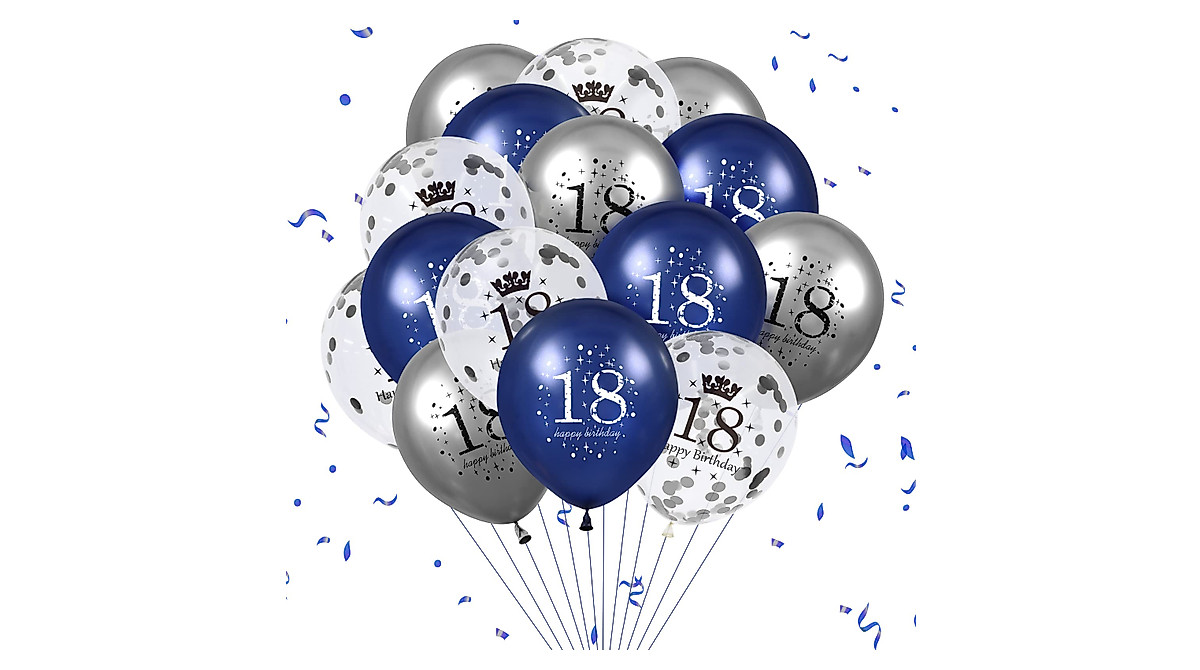 18th Birthday Balloons Navy Blue Silver Latex - Perfect Party Decor