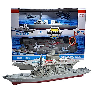 Xplore Toys Aircraft Carrier Toy,with 5 Aircrafts Includes Destroyer Ship
