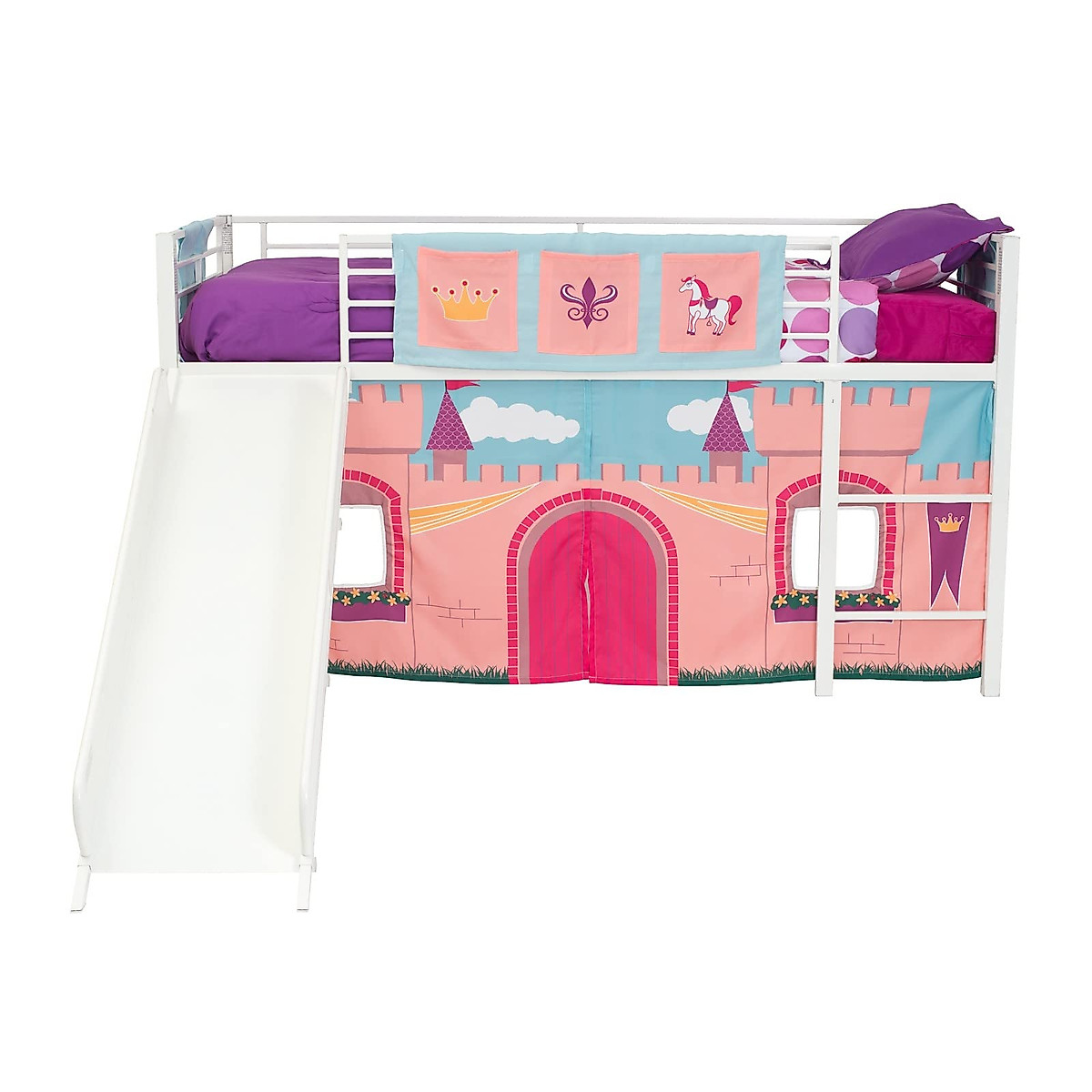 DHP Princess Castle Design Curtain Set for Junior Loft Bed, Kids Furniture, Pink