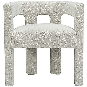 Meridian Furniture Athena Collection Modern | Contemporary Boucle Fabric Upholstered Accent | Dining Chair, 25" W x 21" D x 27" H, Cream