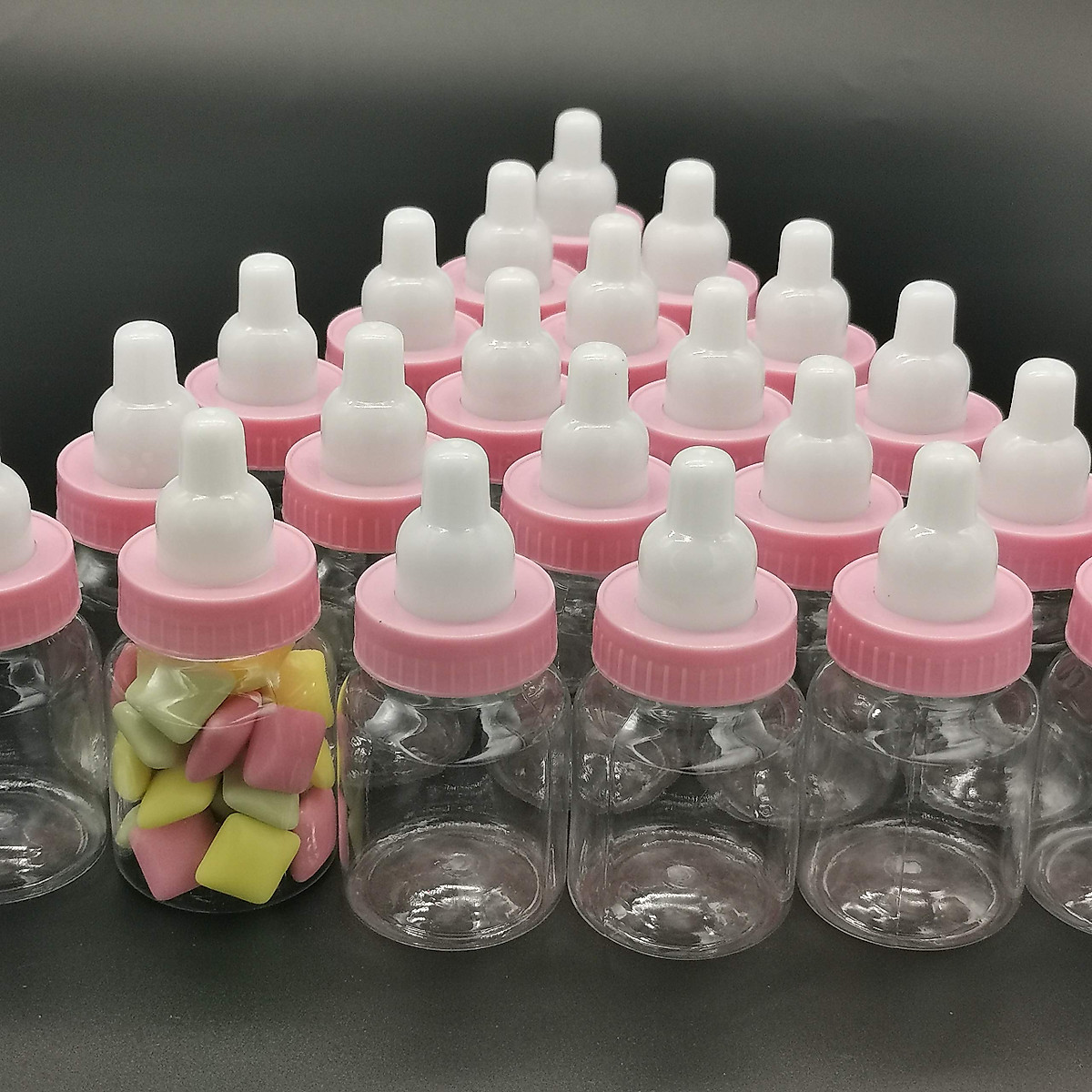Jessica welcomes you Bottles with Removable Pink Tops for Baby Showers, Parties, and Favors (24 Pink)
