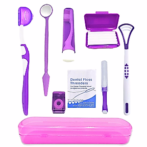 HRASY Portable Orthodontic Oral Care Kit for Braces - Interdental Brush Dental Wax Dental Floss Toothbrush Cleaning Kit(Purple)