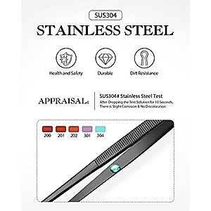 2 Pcs 12-inch Cooking Tweezers Tongs Precision Serrated Tips, Stainless Steel Professional Chef Tweezer Kitchen Tools for BBQ, Plating and Serving (Black)