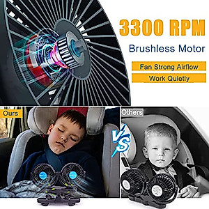 SEAMETAL Car Fan for Back Seat, Car Seat Fan Cigarette Lighter, Fan for Car 12V Headrest Black 4inches (Clip+Hook)