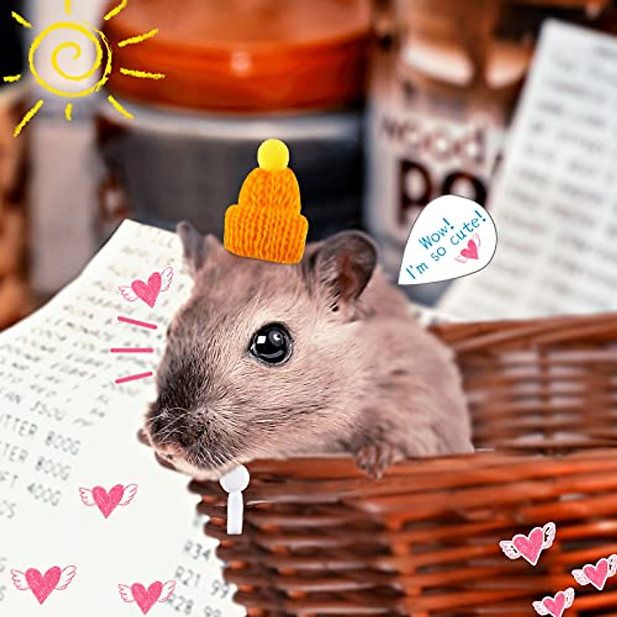 20 Pcs Pet Snake Hat with Adjustable Elastic Chin Strap, Small Reptile Animal Hamster Knitted Hat Pompon Mini Hats for Pets Snake Ball Python Lizard Guinea Pig Chameleon Iguanas Accessories Decoration