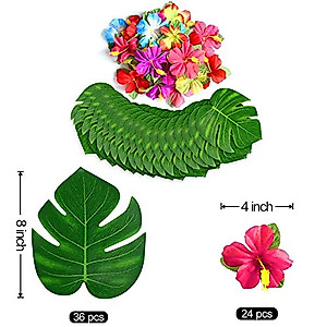 Hawaiian Luau Party Decorations 82Pcs, Tropical Party Balloons, Palm Leaves, Flower Banner, Hibiscus Flowers, Pineapple, for Summer Party Supplies Beach Party Wedding Birthday Party For Adult & Kid