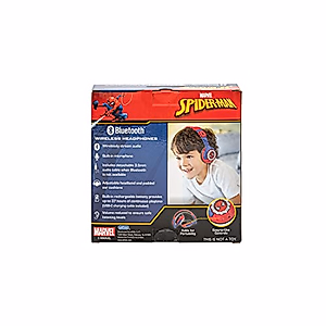 eKids Spiderman Kids Bluetooth Headphones, Wireless Headphones with Microphone Includes Aux Cord, Volume Reduced Kids Foldable Headphones for School, Home, or Travel