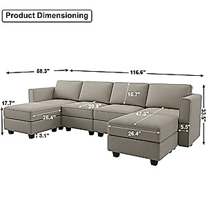 Belffin Modular Sectional Sofa with Reversible Chaises Velvet U Shaped Sectional Couch with Storage Seat Grey