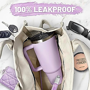 Crave Cups 40oz Tumbler With Handle And Straw l Insulated Stainless Steel Double Wall Spill Proof Water Bottle Travel Mug l Cupholder Friendly Vacuum Sealed Tumblers With Lid (Wisteria)