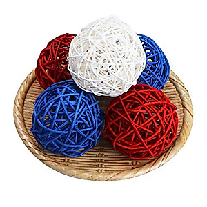 STMK 9 Pcs 3 Inch Wicker Balls Decorations, 4th of July Rattan Balls Decorative for Home Decor DIY Vase Bowl Filler Ornament Baby Room Nursery Décor Wedding Table Decoration (Red, White, Blue)