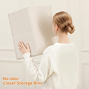 Linen Folding Storage Bins, 3 Pack Large Storage Baskets, Washable, Clothing Storage Bins with Handle, Closet Organizer for Storage Sweater,Sheets(Beige, 18½"x13½x8½)