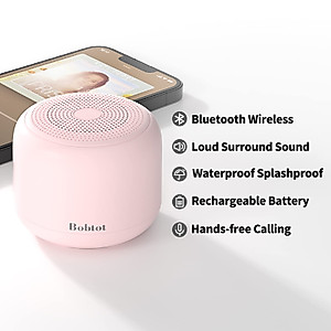 Bobtot Portable Bluetooth Speakers with Strap Easy to Carry, Wireless Waterproof Mini Speaker with Loud Stereo Sound,15 Hours Playtime, Rechargeable Battery, Built-In Microphone, Pink