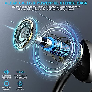 Wireless Earbud, Bluetoth 5.1 Earbud Wireless Earphones with Detachable Earhook, HiFi Sound Noise Cancelling Bluetoth Earphones with Mic, 35H Playtime, IP7 Waterproof Headphones for Sport, Black