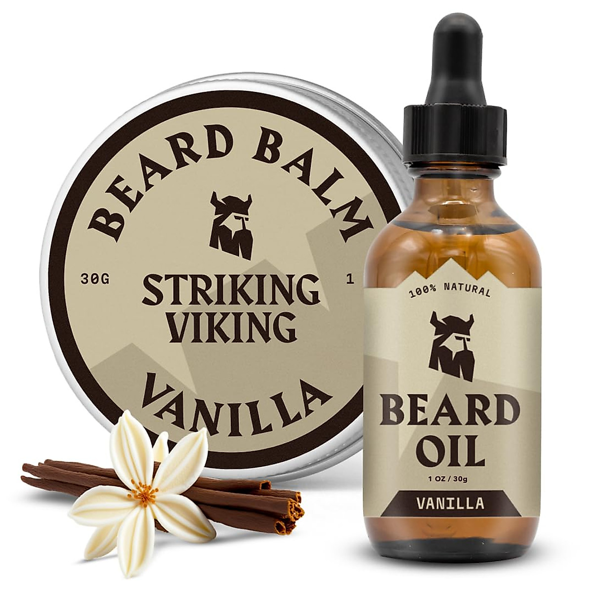 Striking Viking Beard Oil and Balm - Leave in Beard Conditioner - Tames, Styles, Softens, and Moisturizes Beards and Mustache - Made with All Natural and Organic Argan and Jojobo Oils, Vanilla