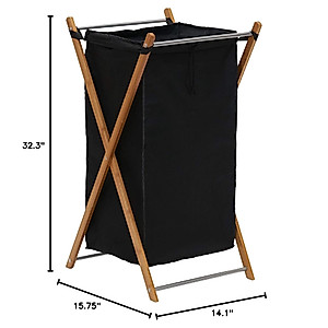 Household Essentials 6540-1 Collapsible Bamboo X-Frame Laundry Hamper | Bamboo Frame with Black Canvas Bag, Brown