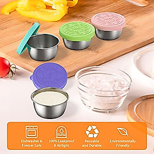 Salad Dressing Container To Go, Small Containers with Lids, 4x 1.7 Oz Lunch Container, Stainless Steel Condiment Containers with Lids, Reusable Leakproof Sauce Containers for Lunch Box (4 PPGB)