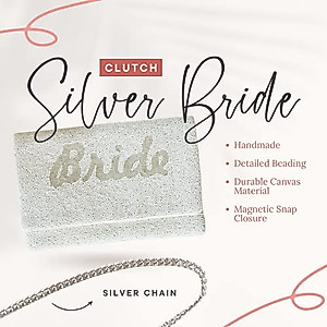 Pretty Robes BRIDE Clutch for Wedding Day, Beaded Bride Purse for Bachelorette, Silver Bride Bag, Bridal Shower & Engagement Gifts for Bride To Be