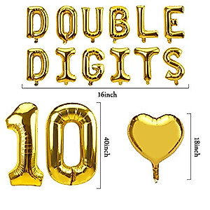 Luxiocio Double Digits 10 Balloon Banner Birthday Decorations - Happy 10th Birthday Party Decorations Supplies - Gold Double Digits Ten Years Old Birthday Decorations for Boys & Girls