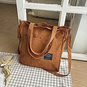 WULIQIUQIU Corduroy Crossbody Bag for Women Convertible Backpack Over The Shoulder Tote Purse Student Fashion Handbag Brown
