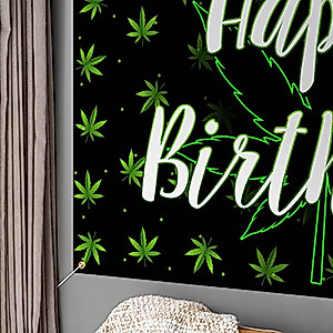 Pots Leaves Birthday Backdrop Banner Decor Green - Weed Leaves Theme Happy Birthday Party Decorations for Women Men Supplies