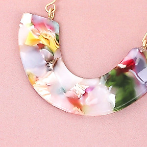 CEALXHENY Acrylic Earrings Tortoise Hoop Earrings Statement Wire Resin Earrings Fan Drop Dangle Earring for Women (D Pink Flower)