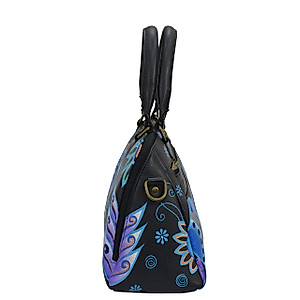 Anna by Anuschka Women's Anna Anuschka Hand Painted Women s Genuine Leather Wide Organizer Satchel Blue Elephant, Blue Elephant, One Size US