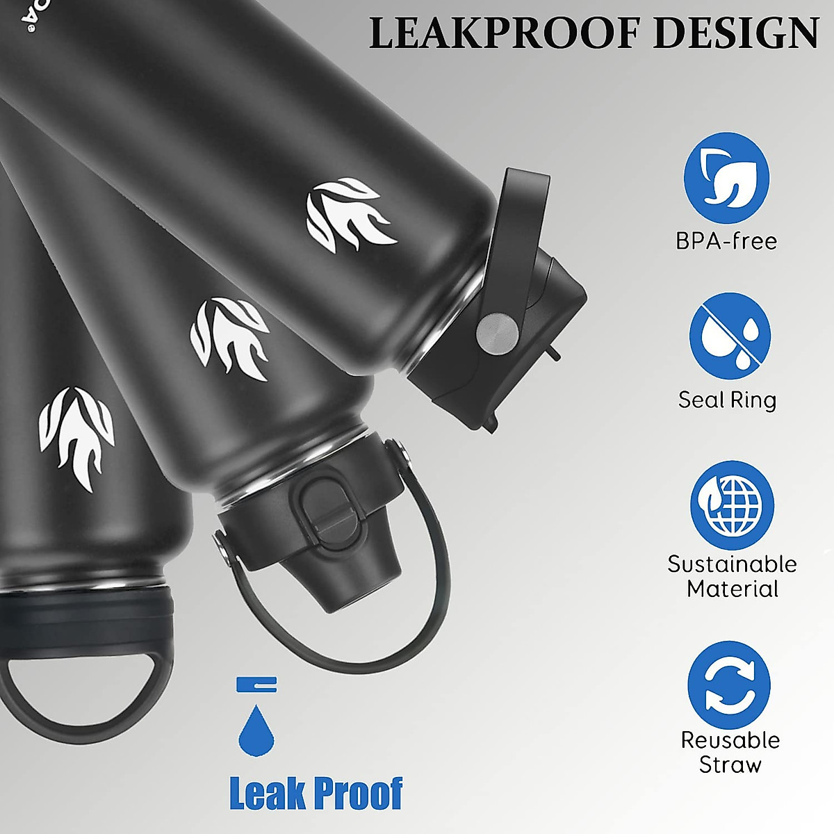 32oz Water Bottle,Vacuum Insulated Stainless Steel Water Flask with Straw Lid Auto Spout Lid Sport Lid,Leak Proof,Double Walled Travel Drink Mug,Metal Canteen,Hot Cold Water Bottles