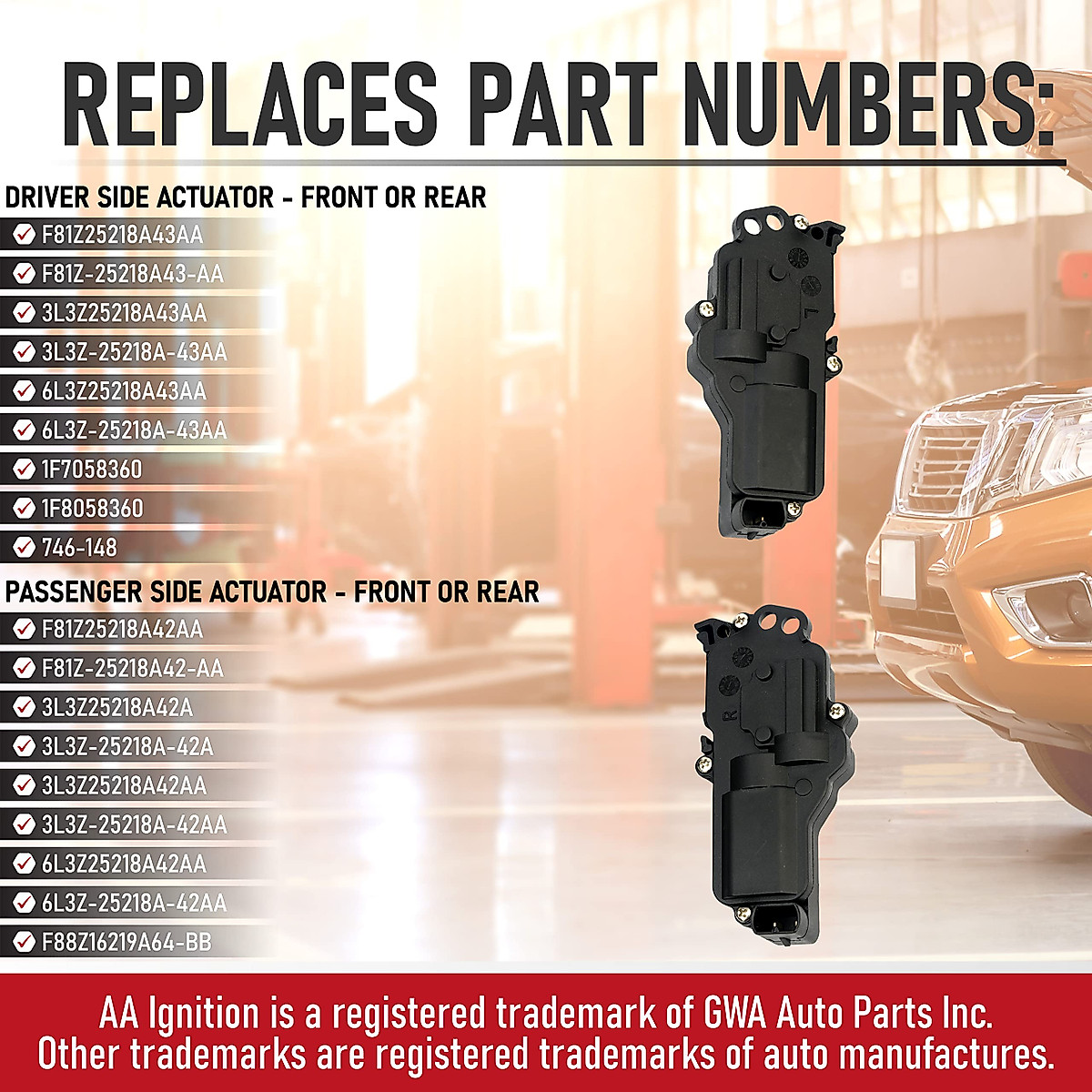 Power Door Lock Actuator, Right and Left Side Compatible with Ford, Mercury, Mazda, Lincoln Vehicles - F150, F250, F350, Excursion, Expedition, Mustang - Replaces 6L3Z25218A42AA, 6L3Z25218A43AA