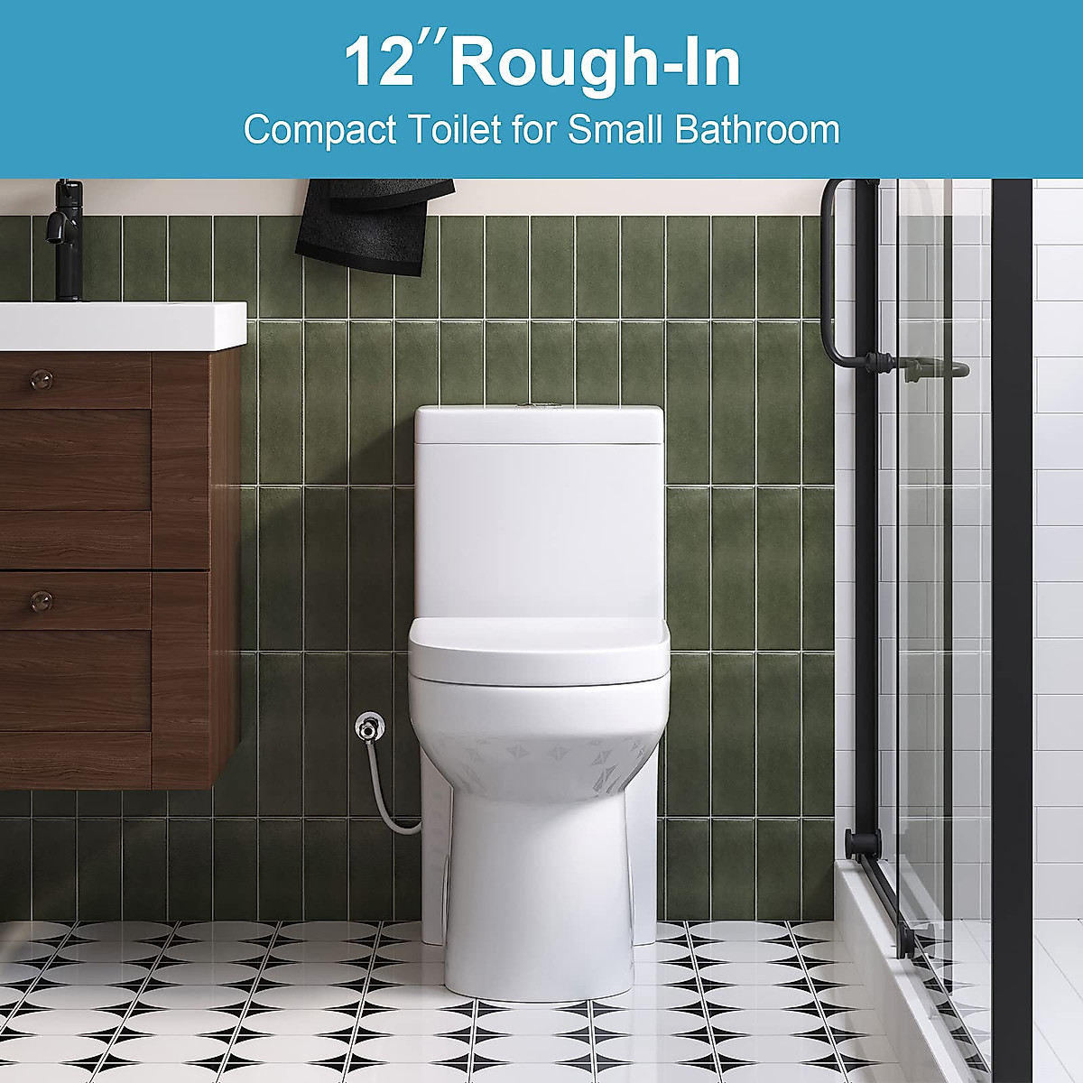 HOROW HWMT-8733U Small Compact One Piece Toilet, Power Dual Flush Toilet For Bathroom, Water Saving Toilet With Soft Closing Seat, Quick Release & UF Seat, White Toilet Bowl, 12'' Rough-in