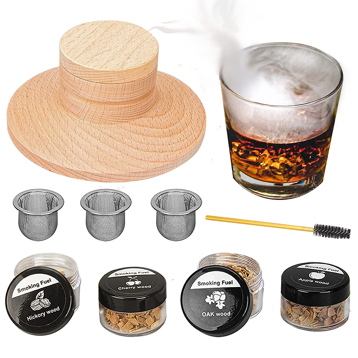 Cocktail Smoker - Old Fashioned Chimney Drink Smoked Set for Cocktails,Wine, Whiskey, & Bourbon, Dried Fruits, Salt and More - Smoking Glass Cloche Accessories