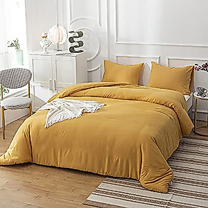 CLOTHKNOW Mustard Yellow Comforter Set California King Turmeric Bedding Comforter Sets Dark Yellow Bed Comforter Yellow Comforter King Comforter Soft 3Pcs Mustard Comforter Sets Cal King