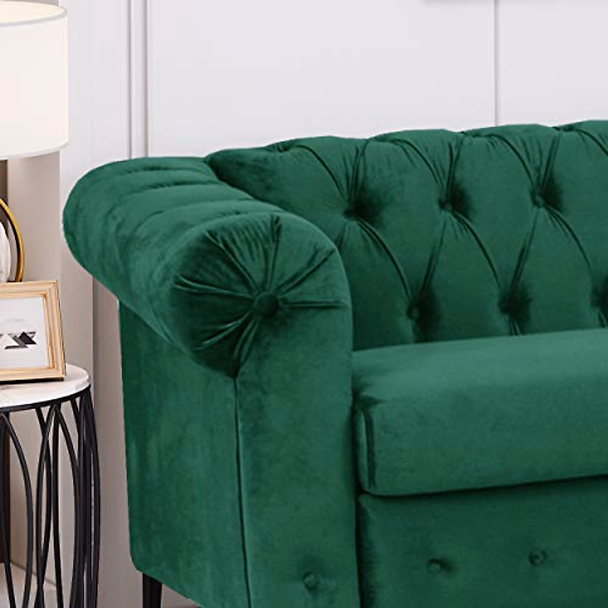Christopher Knight Home Frieda Velvet 3 Seater Sectional Sofa with Chaise Lounge, Emerald, Black
