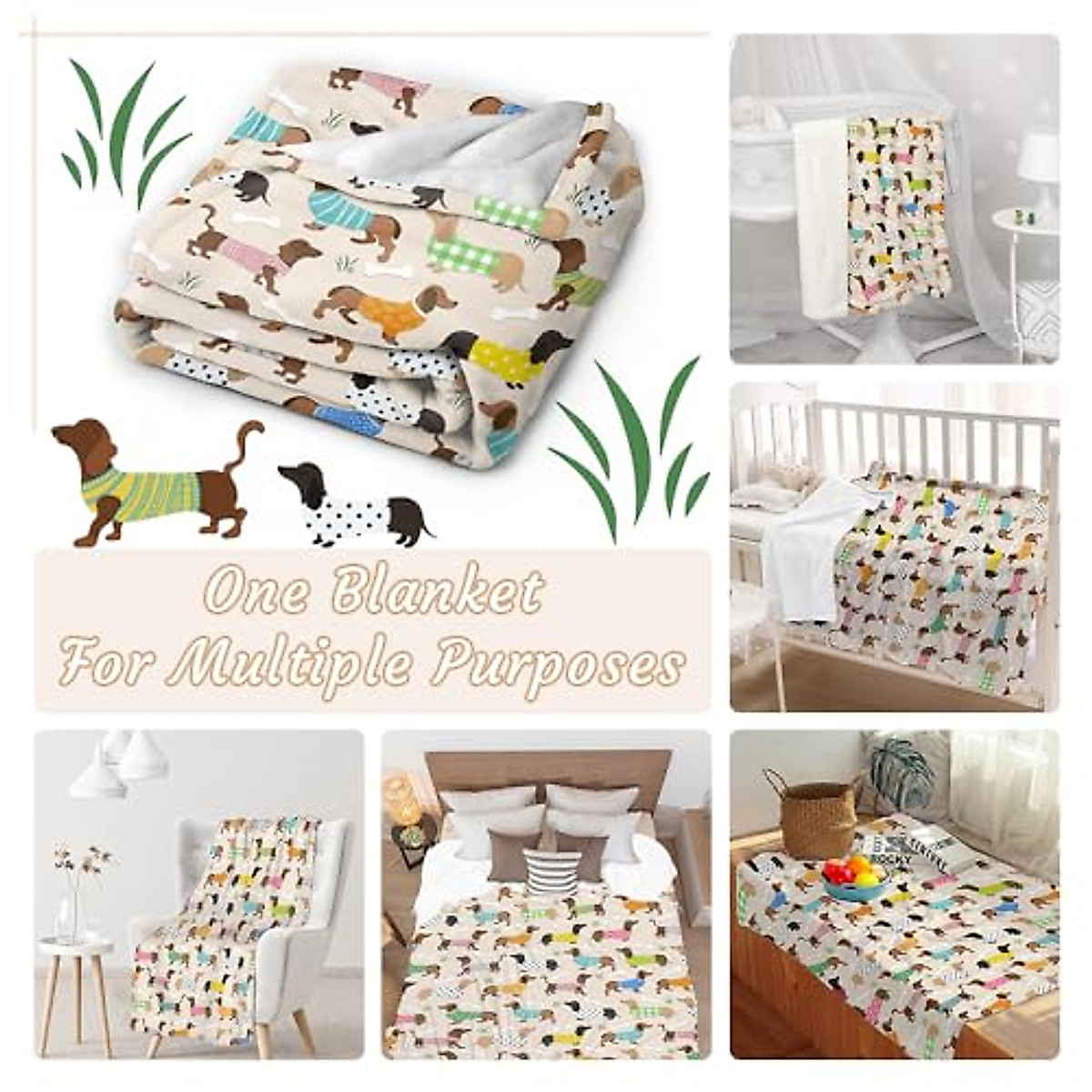 BUYYET Cute Dachshund Decor Fleece Flannel Animals Blanket Wiener Dog Dachshund Gifts Blanket for Women Lightweight Soft Cozy Throw Blanket for Bed Couch Travel Outdoor 40''x 50'' for Kids/Child