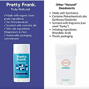 Pretty Frank Natural Aluminum-Free Deodorant Stick with Charcoal, Baking Soda-Free, Charcoal Seaside (1-Pack) | Sensitive Skin Friendly, Effective Odor Control for Women & Men, Organic Ingredients