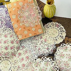 120 Pcs Lace Paper Decoupage Paper Round Lace Paper Lace Table Doilies for Aesthetic Journals Junk Journal Planners Vintage Journaling Supplies Crafts（A）